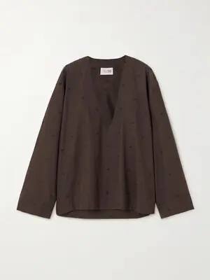 Attico Embroidered Cotton-blend Poplin Blouse - Brown