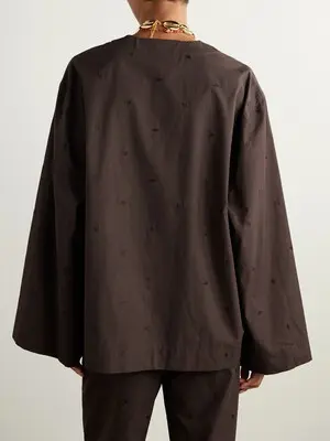 Attico Embroidered Cotton-blend Poplin Blouse - Brown