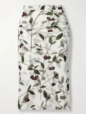 Stella McCartney Ruched Printed Stretch-mesh Midi Skirt