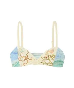 ALEMAIS Emerald Cove Shirred Printed Bikini Top - Blue
