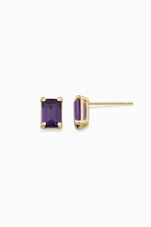 ORADINA 14k Gold Birthstone Stud Earrings - Amethyst - February