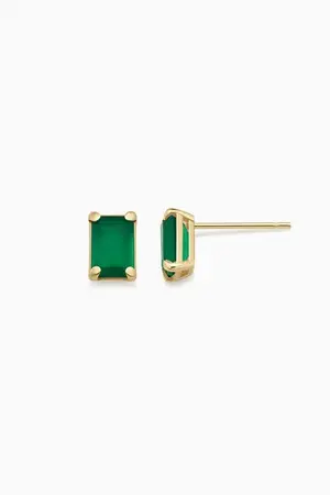 ORADINA 14k Gold Birthstone Stud Earrings - Green Agate - May