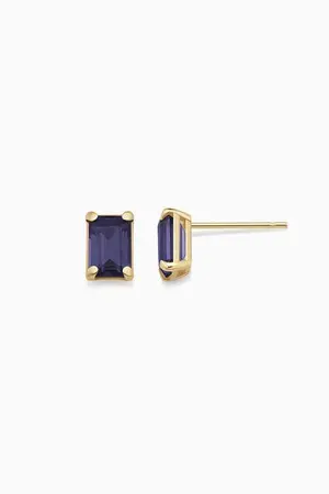 ORADINA 14k Gold Birthstone Stud Earrings - Iolite - September