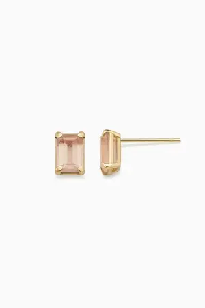 ORADINA 14k Gold Birthstone Stud Earrings - Pink Quartz - October