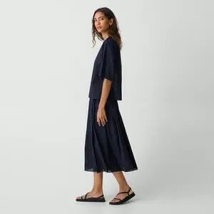 Theory Pleated A-line Midi Skirt - Nocturne Navy