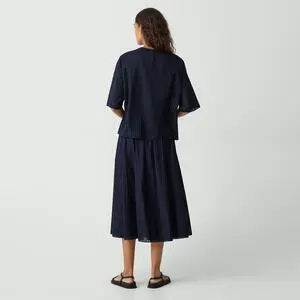 Theory Pleated A-line Midi Skirt - Nocturne Navy