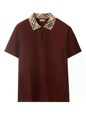 Burberry Check-collar Cotton Polo Shirt - Red