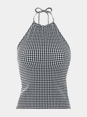 Hunza G Gingham Seersucker Halter Top - Black Gingham