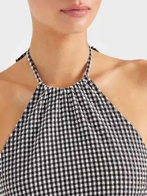 Hunza G Gingham Seersucker Halter Top - Black Gingham