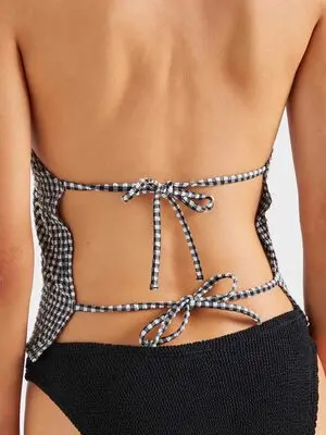 Hunza G Gingham Seersucker Halter Top - Black Gingham