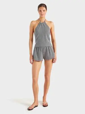 Hunza G Gingham Seersucker Halter Top - Black Gingham