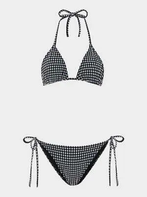 Hunza G Gingham Seersucker Sabrina Bikini - Black Gingham