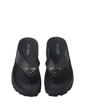 Prada Rubber Thong Sandals - Black