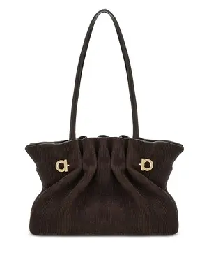 FERRAGAMO Piercing Suede Corduroy Shoulder Bag