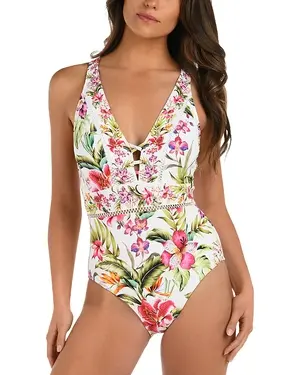 La Blanca Polynesian Plunge One-piece Swimsuit - Multi