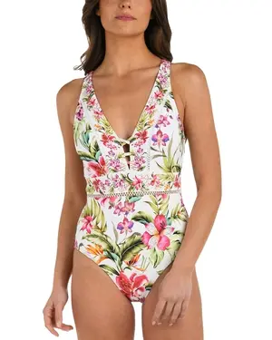 La Blanca Polynesian Plunge One Piece Swimsuit