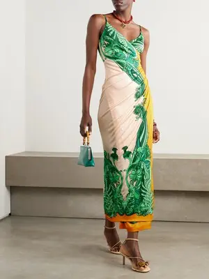 Etro Wrap-effect Gathered Printed Cady Maxi Dress