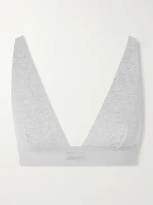 SKIMS Stretch-cotton Rib Plunge Bralette - Gray