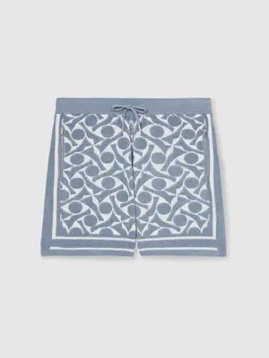 REISS Vounder Abstract-pattern Towelling Shorts - Soft Blue/white