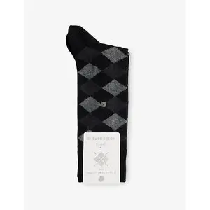 BURLINGTON Argyle-pattern Stretch Cotton-blend Socks - Black