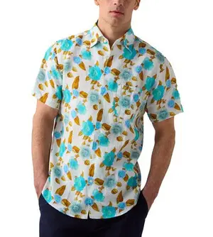 Robert Talbott Morgan Printed Linen Short Sleeve Shirt - White