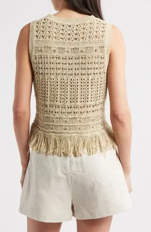 MILLY Beaded Fringe Sweater Tank