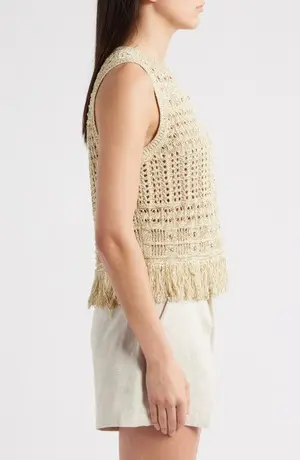 MILLY Beaded Fringe Sweater Tank