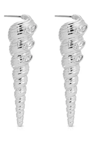 Ettika Cubic Zirconia Shell Drop Earrings - Silver