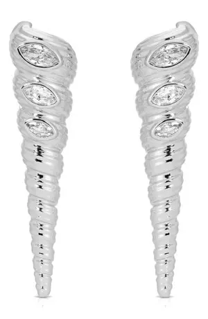 Ettika Cubic Zirconia Shell Drop Earrings - Silver