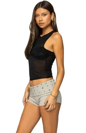 EDIKTED Gathered Sheer Crop Tank - Black