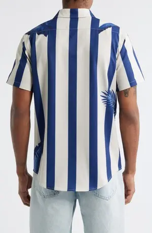 MAVRANS Stripe Palm Frond Short Sleeve Performance Button-up Shirt