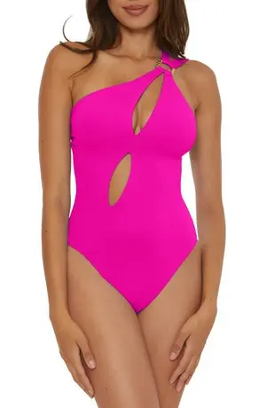 SOLUNA Tahiti One-shoulder Cutout One-piece Swimsuit - Pink Flambe