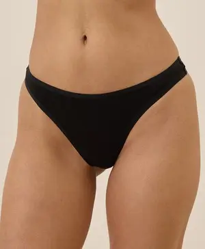 PACT Organic Cotton Everyday Mid Rise Thong 6-pack - Black