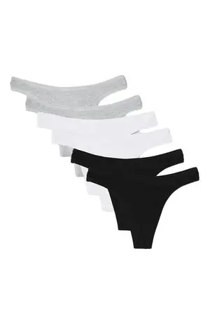 PACT Organic Cotton Everyday Mid Rise Thong 6-pack Cool Neutrals