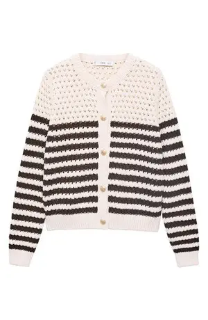 Mango Stripe Openwork Cardigan - Brown