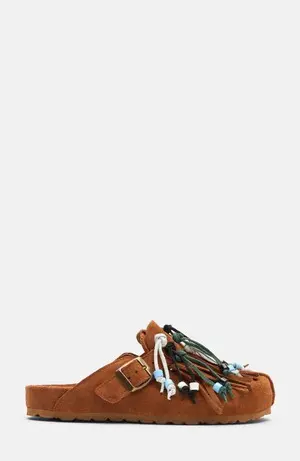 SCAROSSO Gea Tasseled Sabot Mules - Tan - Suede