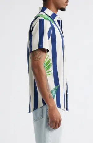 MAVRANS Stripe Palm Frond Short Sleeve Performance Button-up Shirt