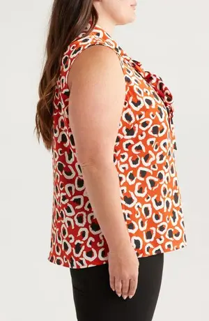 TAHARI ASL Bow Neck Sleeveless Top - Persimmon Leopard