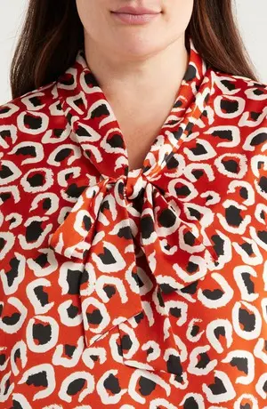 TAHARI ASL Bow Neck Sleeveless Top - Persimmon Leopard