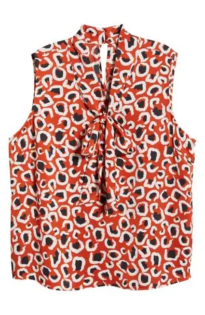 TAHARI ASL Bow Neck Sleeveless Top - Persimmon Leopard