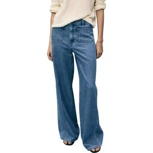 Mango Patch Pocket High-waist Wide-leg Jeans - Medium Blue