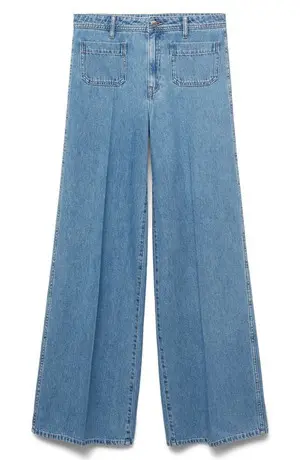 Mango Patch Pocket High-waist Wide-leg Jeans - Medium Blue