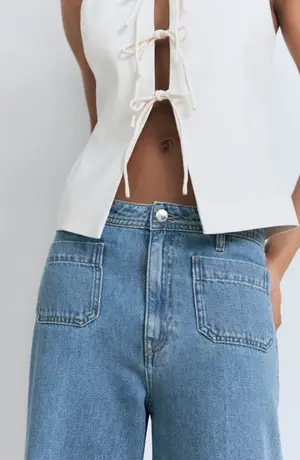 Mango Patch Pocket High-waist Wide-leg Jeans - Medium Blue