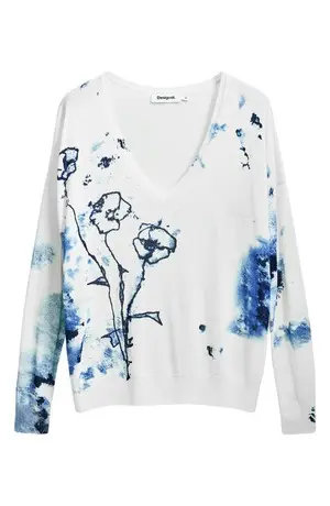 Desigual Floral V-neck Sweater