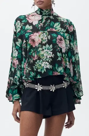 Mango Floral Print Tie-neck Blouse