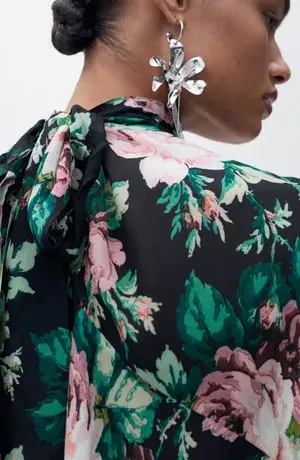 Mango Floral Print Tie-neck Blouse