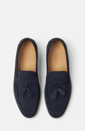 SCAROSSO Leandro Suede Tassel Loafers - Blue - Suede