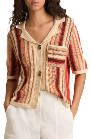 REISS Candy Stripe Knit Camp Shirt