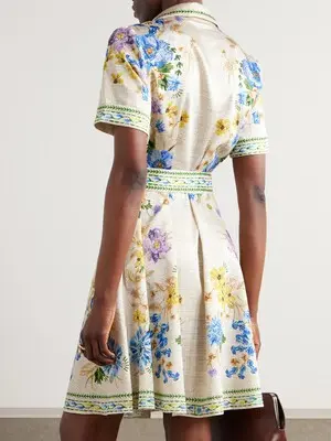 MARY KATRANTZOU Chima Belted Floral-print Twill Mini Shirt Dress - Cream