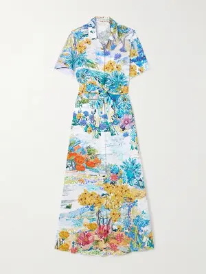 MARY KATRANTZOU Como Belted Cotton-poplin Maxi Dress - Blue